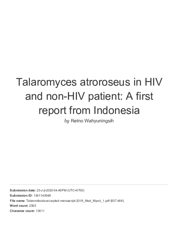 (PDF) Talaromyces atroroseus in HIV and non-HIV patient: A first report ...