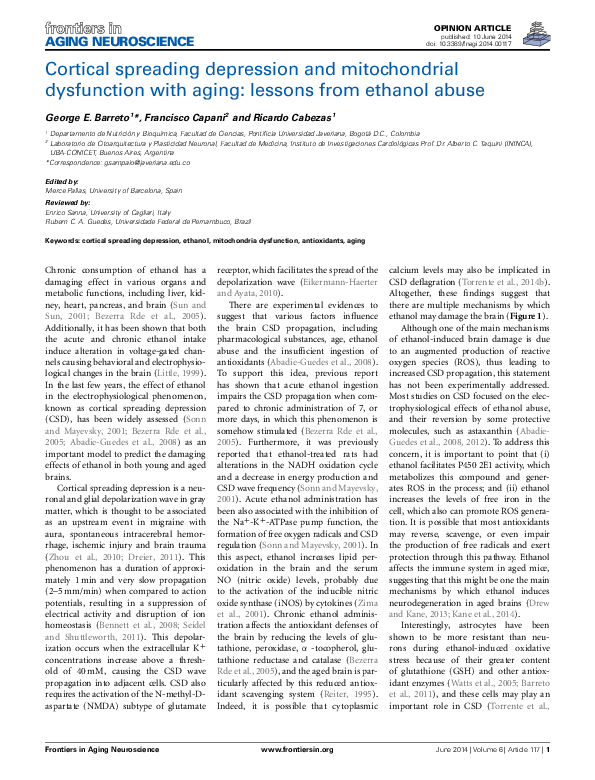 (PDF) Cortical spreading depression and mitochondrial dysfunction with ...
