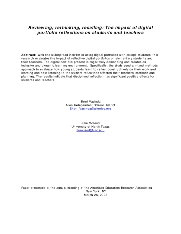 (PDF) Reviewing, rethinking, recalling: The impact of digital portfolio ...