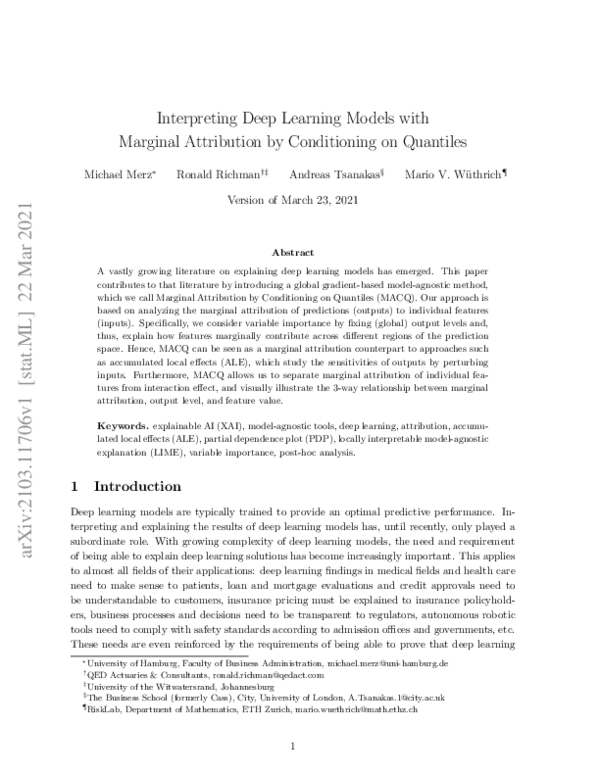 (PDF) Interpreting Deep Learning Models with Marginal Attribution by Conditioning on Quantiles ...
