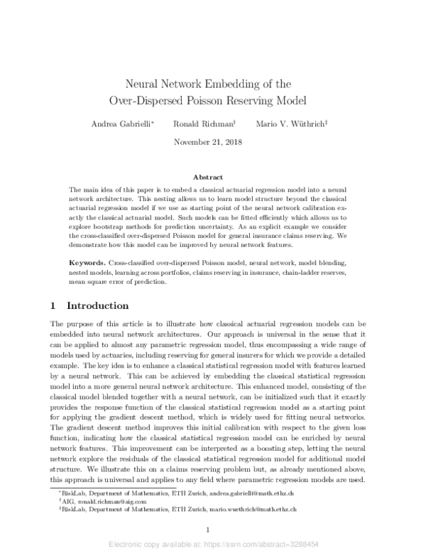 (PDF) Neural Network Embedding of the Over-Dispersed Poisson Reserving Model