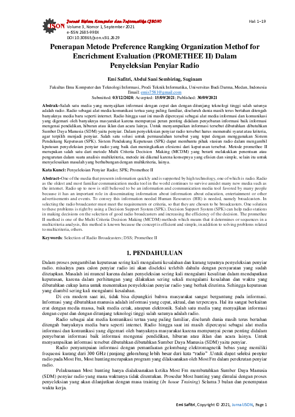 (PDF) Penerapan Metode Preference Rangking Organization Methof for ...