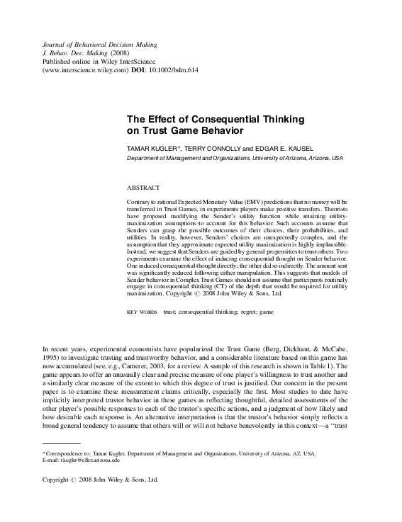 (PDF) The effects of consequential thinking on trust game behavior