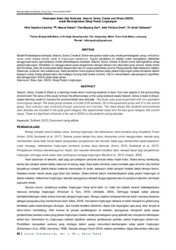 (PDF) Penerapan Buku Ajar Berbasis Search, Solve, Create and Share (SSCS) untuk Meningkatkan ...