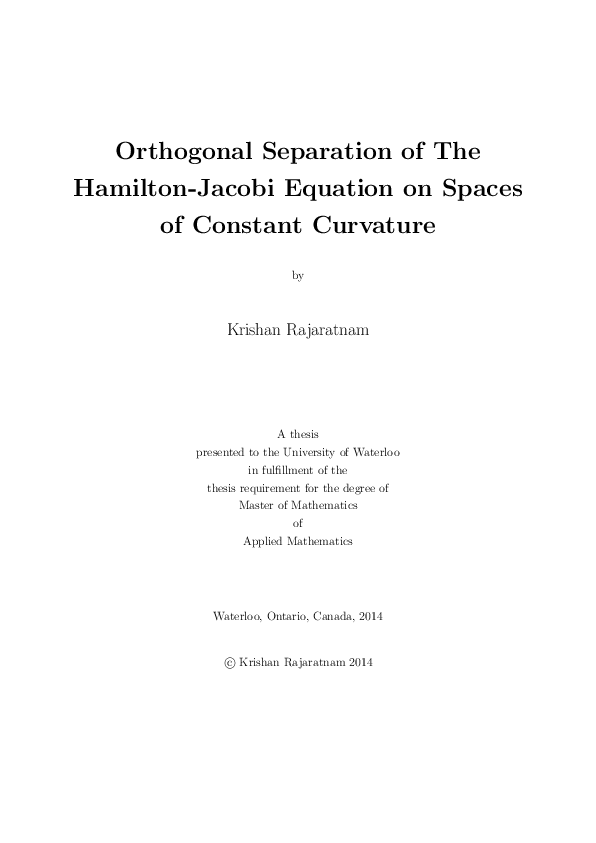 (PDF) Orthogonal Separation of the Hamilton-Jacobi Equation on Spaces of Constant Curvature