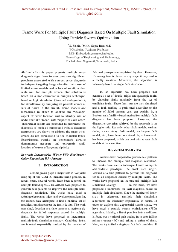 Pdf Framework For Multiple Fault Diagnosis Based On Multiple Fault Simulation Using Particle