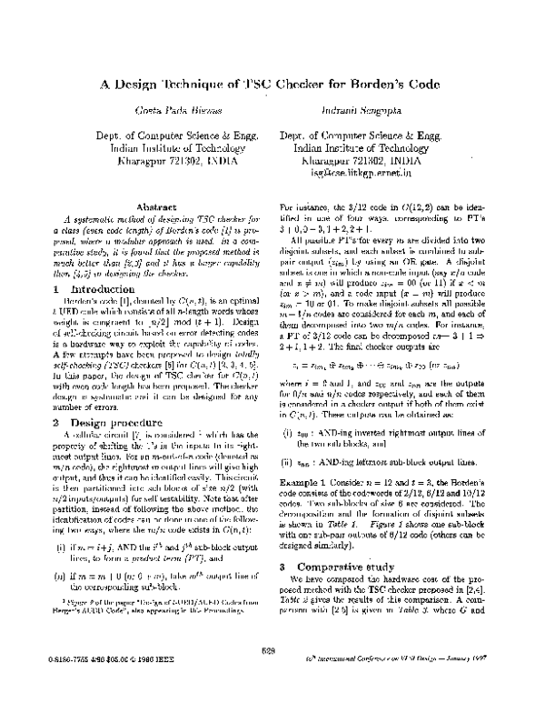 (PDF) A design technique of TSC checker for Borden's code | Indranil ...