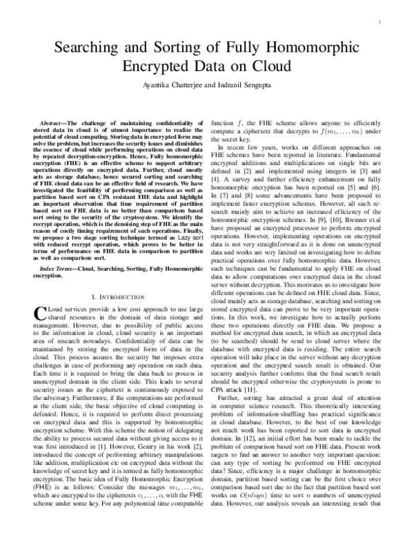 (PDF) Searching and Sorting of Fully Homomorphic Encrypted Data on Cloud