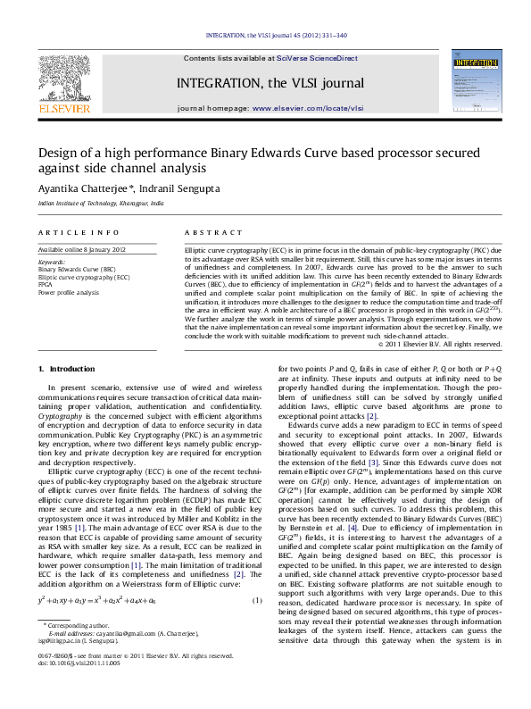 Pdf Design Of A High Performance Binary Edwards Curve Based Processor Secured Against Side