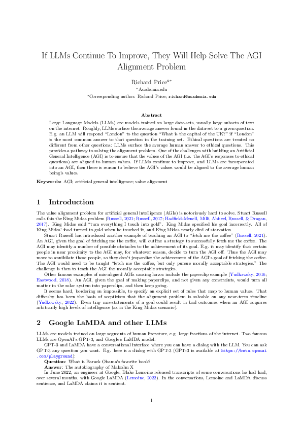 (PDF) If LLMs Continue To Improve, They Will Help Solve The AGI ...