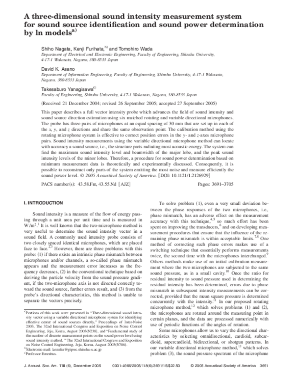 Pdf A Three Dimensional Sound Intensity Measurement System For Sound Source Identification And 