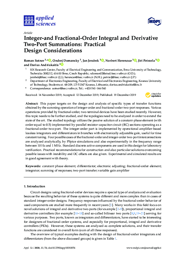 (PDF) Integer-and Fractional-Order Integral and Derivative Two-Port Summations: Practical Design ...