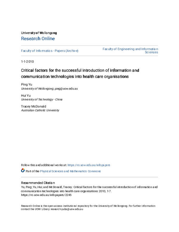 (PDF) Critical factors for the successful introduction of information and communication ...