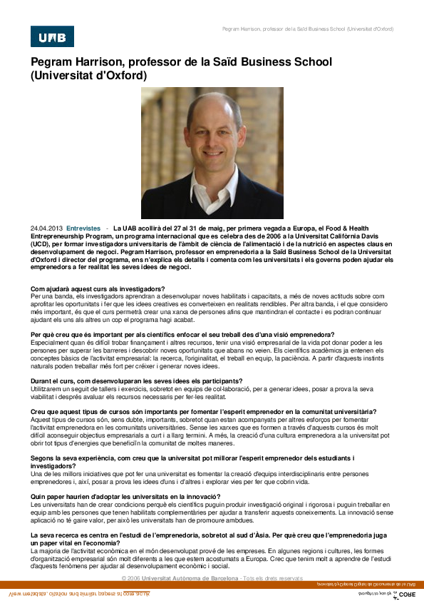 (PDF) Pegram Harrison, professor de la Saïd Business School ...