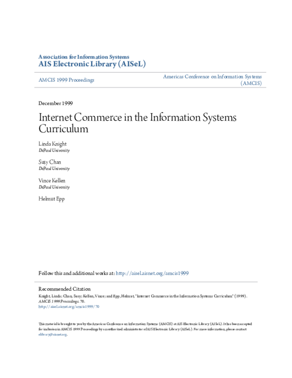 Pdf Internet Commerce In The Information Systems Curriculum