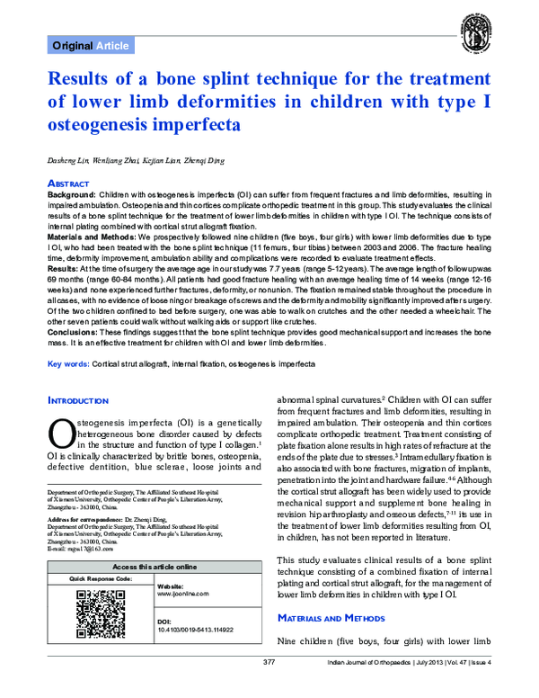 (PDF) Results of a bone splint technique for the treatment of lower ...