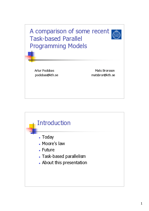 (PDF) A comparison of some recent task-based parallel programming models