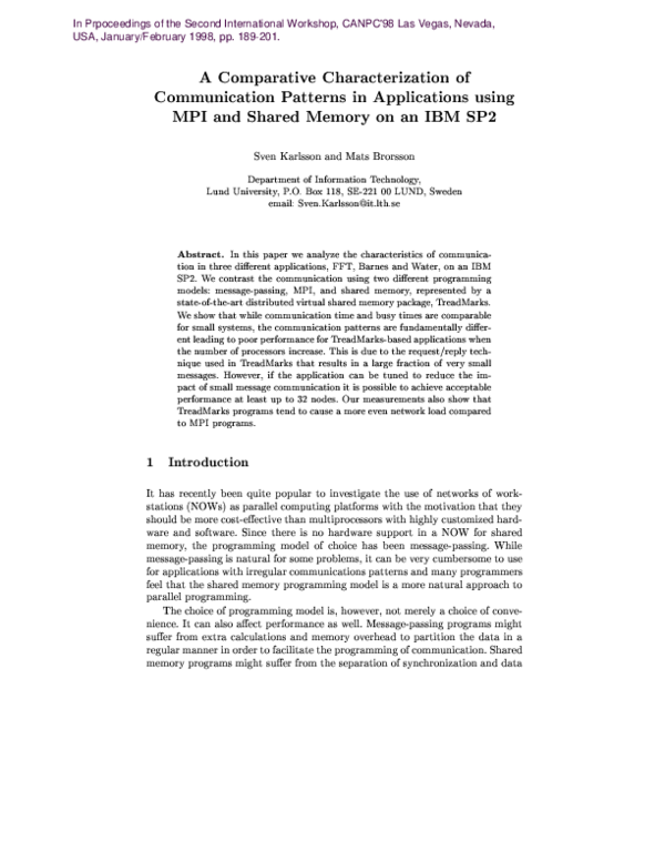 Pdf A Comparative Characterization Of Communication Patterns In Applications Using Mpi And