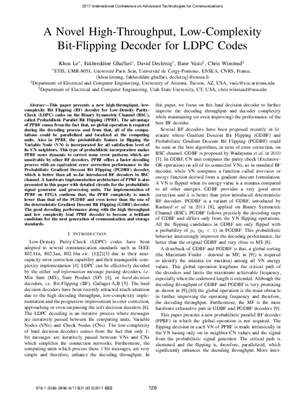 Pdf A Novel High Throughput Low Complexity Bit Flipping Decoder For Ldpc Codes Fakhreddine