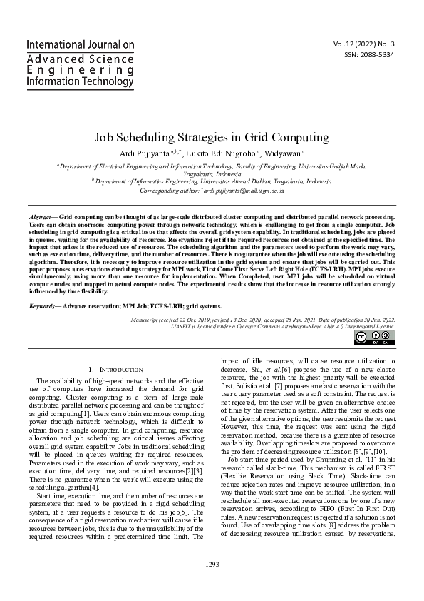 Pdf Job Scheduling Strategies In Grid Computing