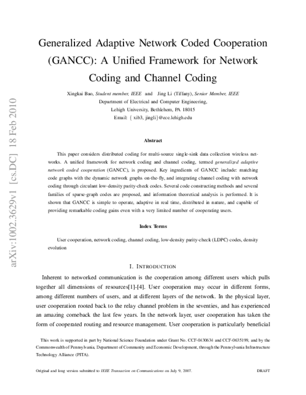 (PDF) Generalized Adaptive Network Coded Cooperation (GANCC): A Unified Framework for Network ...