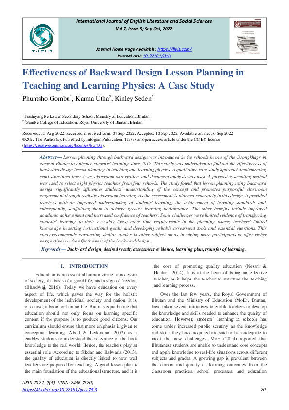 (PDF) Effectiveness of Backward Design Lesson Planning in Teaching and ...