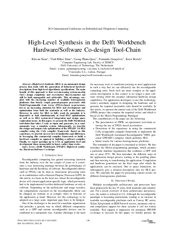 High-Level Synthesis in the Delft Workbench Hardware/Software Co-design ...