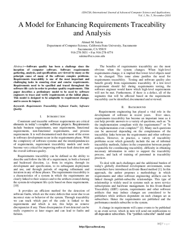 Pdf Model For Enhancing Requirements Traceability And Analysis