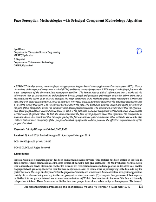 (PDF) Face Perception Methodologies with Principal Component ...