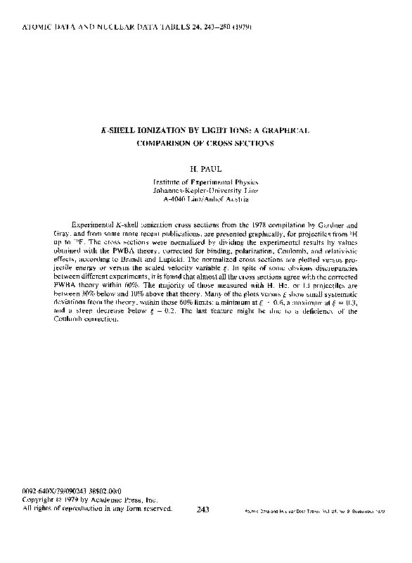 Pdf K Shell Ionization By Light Ions A Graphical Comparison Of Cross