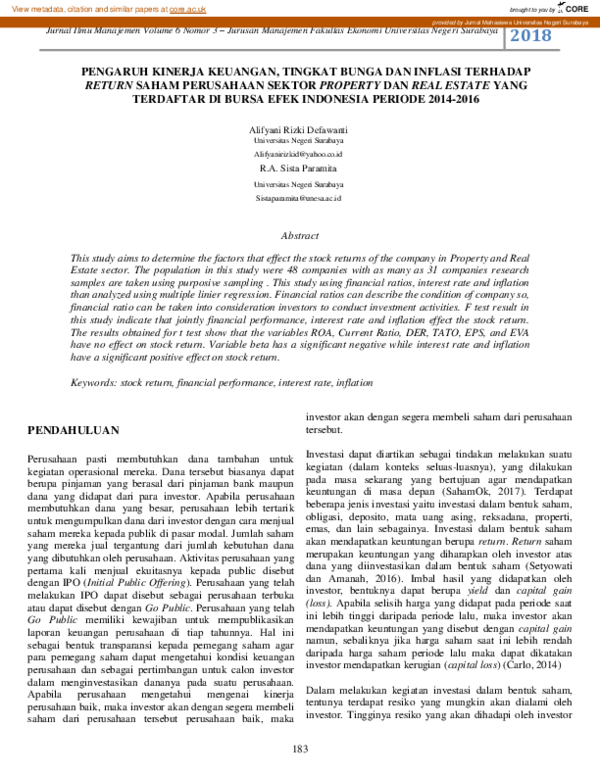 (PDF) Analisis Pengaruh Nilai Tukar Uang, Suku Bunga Dan Inflasi Terhadap Return Saham Sektor ...