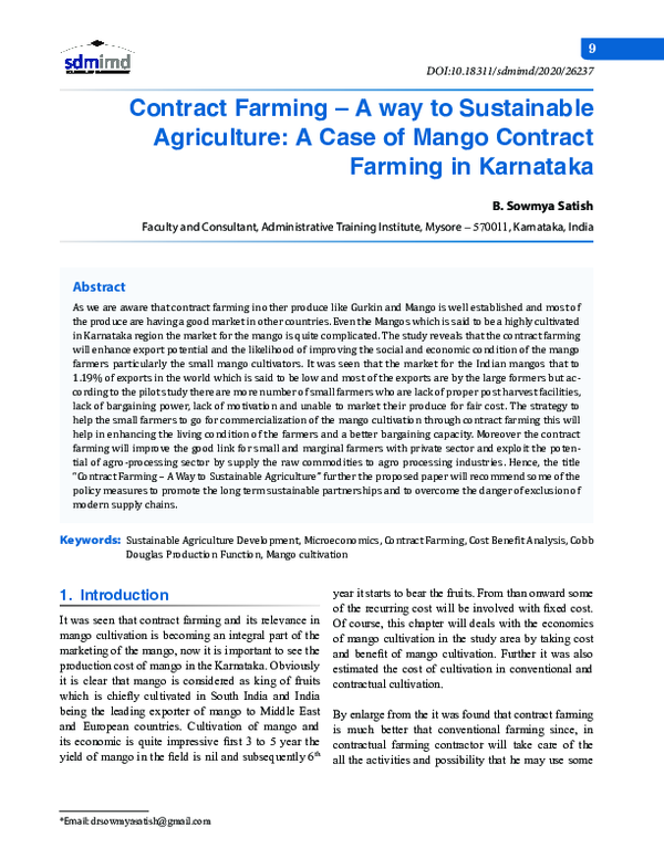 (PDF) Contract Farming – A way to Sustainable Agriculture: A Case of Mango Contract Farming in ...