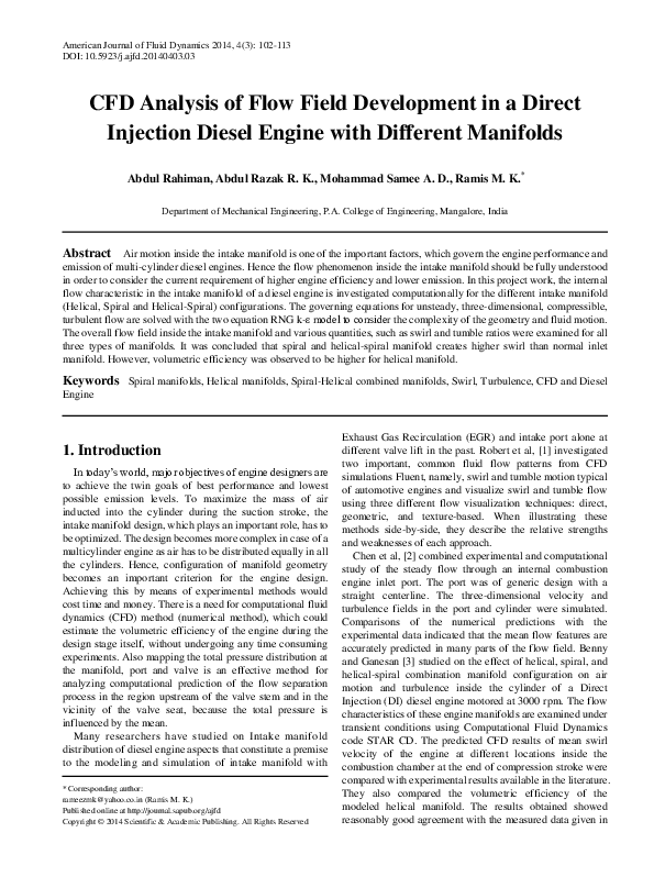 (PDF) CFD Analysis of Flow Field Development in a Direct Injection ...