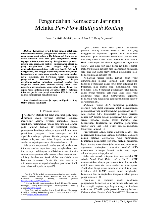 (PDF) Pengendalian Kemacetan Jaringan Melalui Per-Flow Multipath Routing