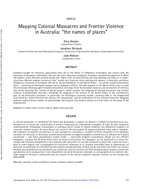 (PDF) Mapping Colonial Massacres and Frontier Violence in Australia ...