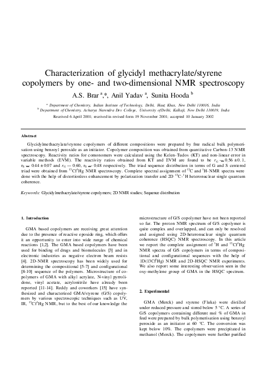 (PDF) Characterization of glycidyl methacrylate/styrene copolymers by ... (PDF) Characterization of glycidyl methacrylate/styrene copolymers by ...