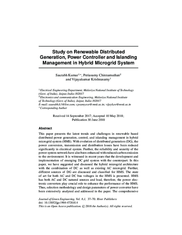 (PDF) Study on Renewable DistributedGeneration, Power Controller and IslandingManagement in ...