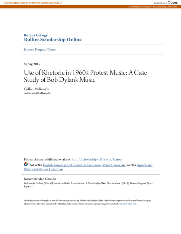 (PDF) Use of Rhetoric in 1960\u27s Protest Music: A Case Study of Bob ...
