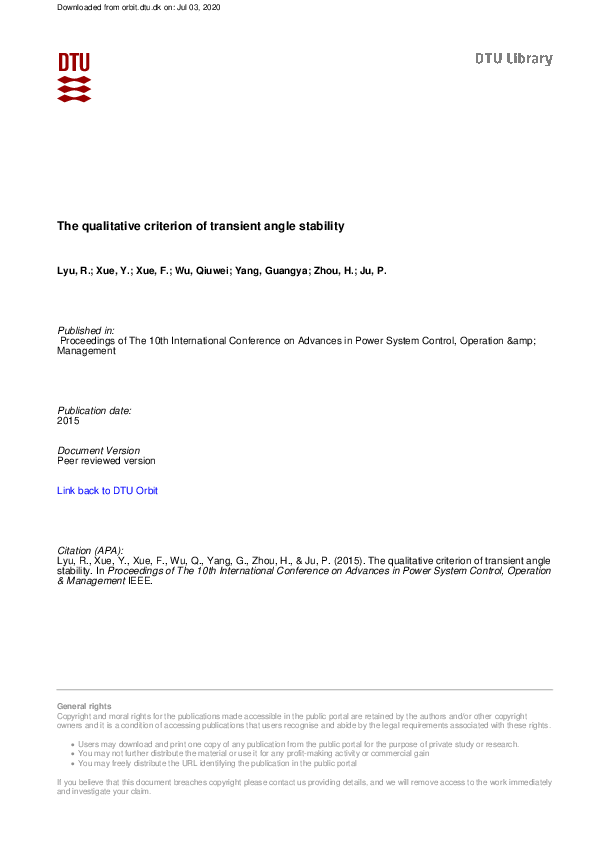 (PDF) The qualitative criterion of transient angle stability