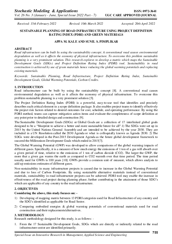 (PDF) SUSTAINABLE PLANNING OF ROAD INFRASTRUCTURE USING PROJECT ...