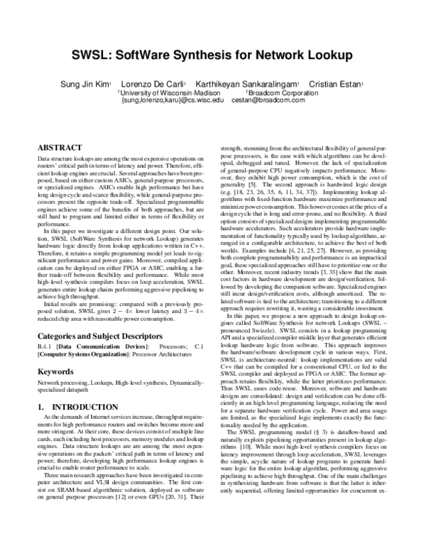 (PDF) SWSL: SoftWare Synthesis for Network Lookup