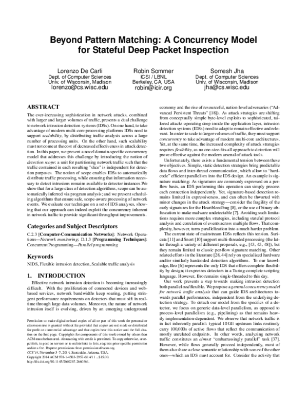 (PDF) Beyond Pattern Matching: A Concurrency Model for Stateful Deep Packet Inspection