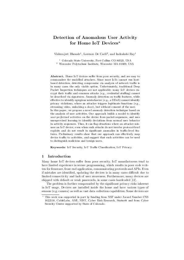 Pdf Detection Of Anomalous User Activity For Home Iot Devices 9051