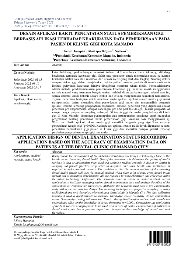 (PDF) Desain Aplikasi Kartu Pencatatan Status Pemeriksaan Gigi Berbasis ...