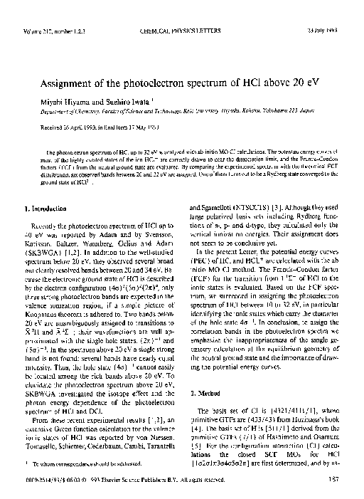 (PDF) Assignment of the photoelectron spectrum of HCl above 20 eV