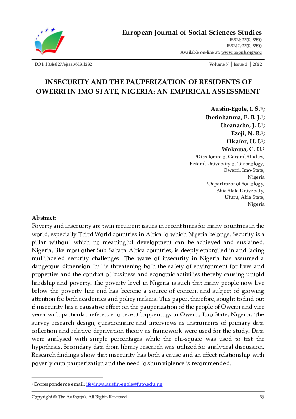 (PDF) Insecurity and the Pauperization of Residents of Owerri in Imo ...