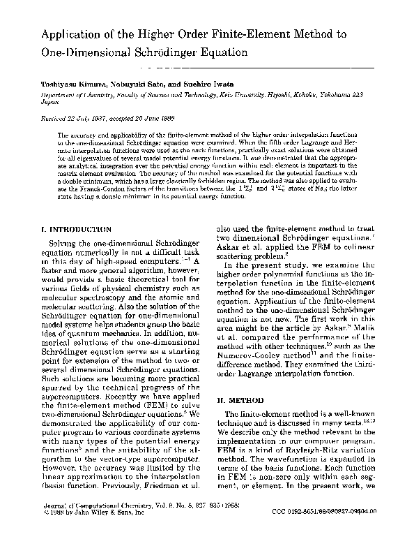 Pdf Application Of The Higher Order Finite Element Method To One