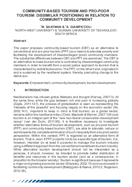 (PDF) Community-based tourism and pro-poor tourism: dissimilar ...