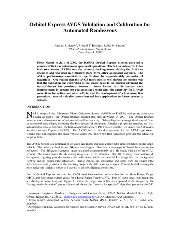 (PDF) Orbital Express AVGS Validation and Calibration for Automated Rendezvous