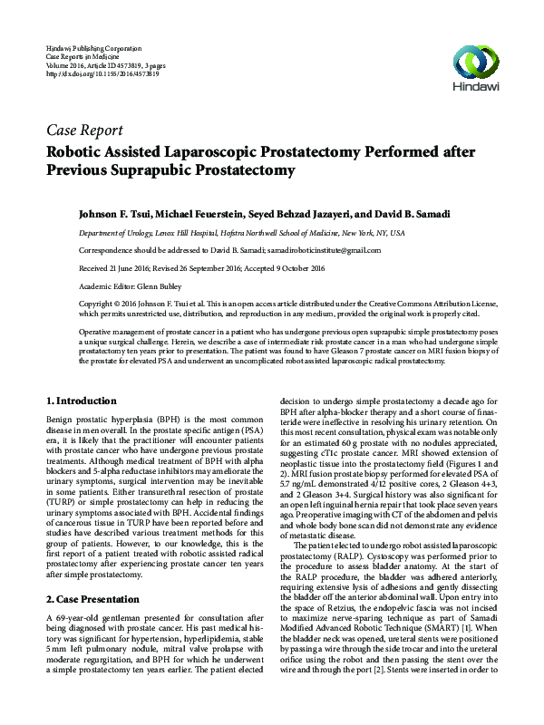 (PDF) Robotic Assisted Laparoscopic Prostatectomy Performed after ...